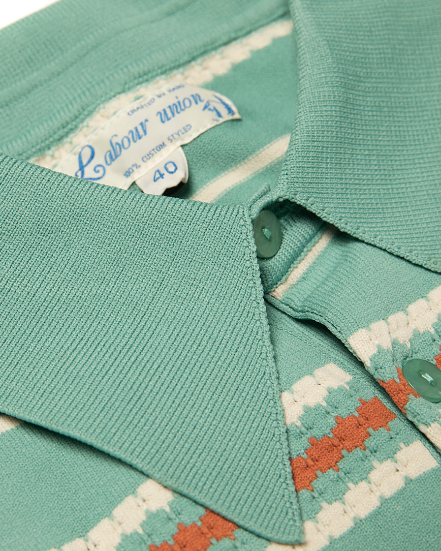 Labour Union Stripped Spear Collar Polo Shirt Mint – Labour Union ...